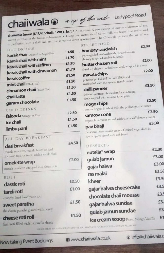 chaiiwala-menu - Feed the Lion