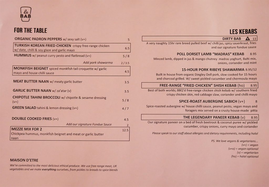 menu Maison Bab Le Bab Big Zuu Kebab Covent Garden Halal London ...