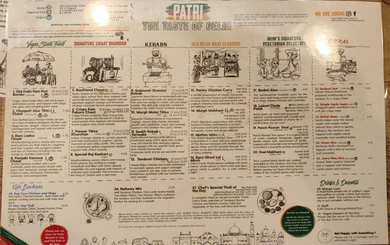 Hammersmith Northfields Award Winning Patri restaurant Delhi Menu Halal ...